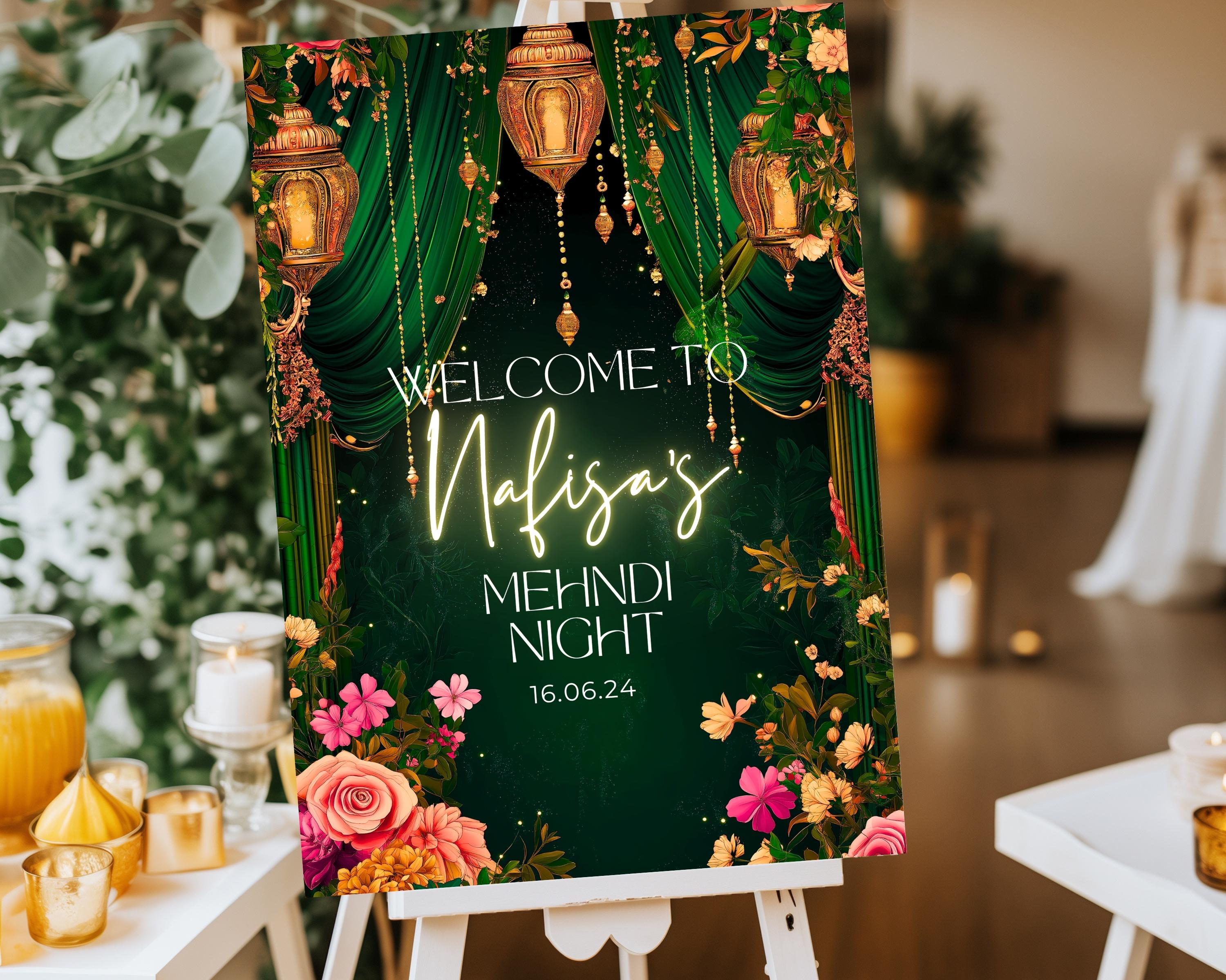 Emerald Green Mehndi Sign | Beautiful Mehndi Ki Raat Decor | Sangeet ...