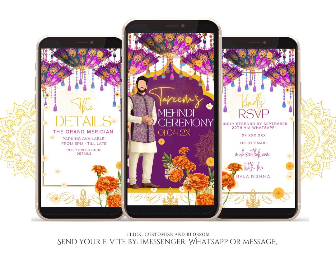 Groom Mehndi Invite | Purple Mehendi Invitation for Mehndi Ki Raat ...