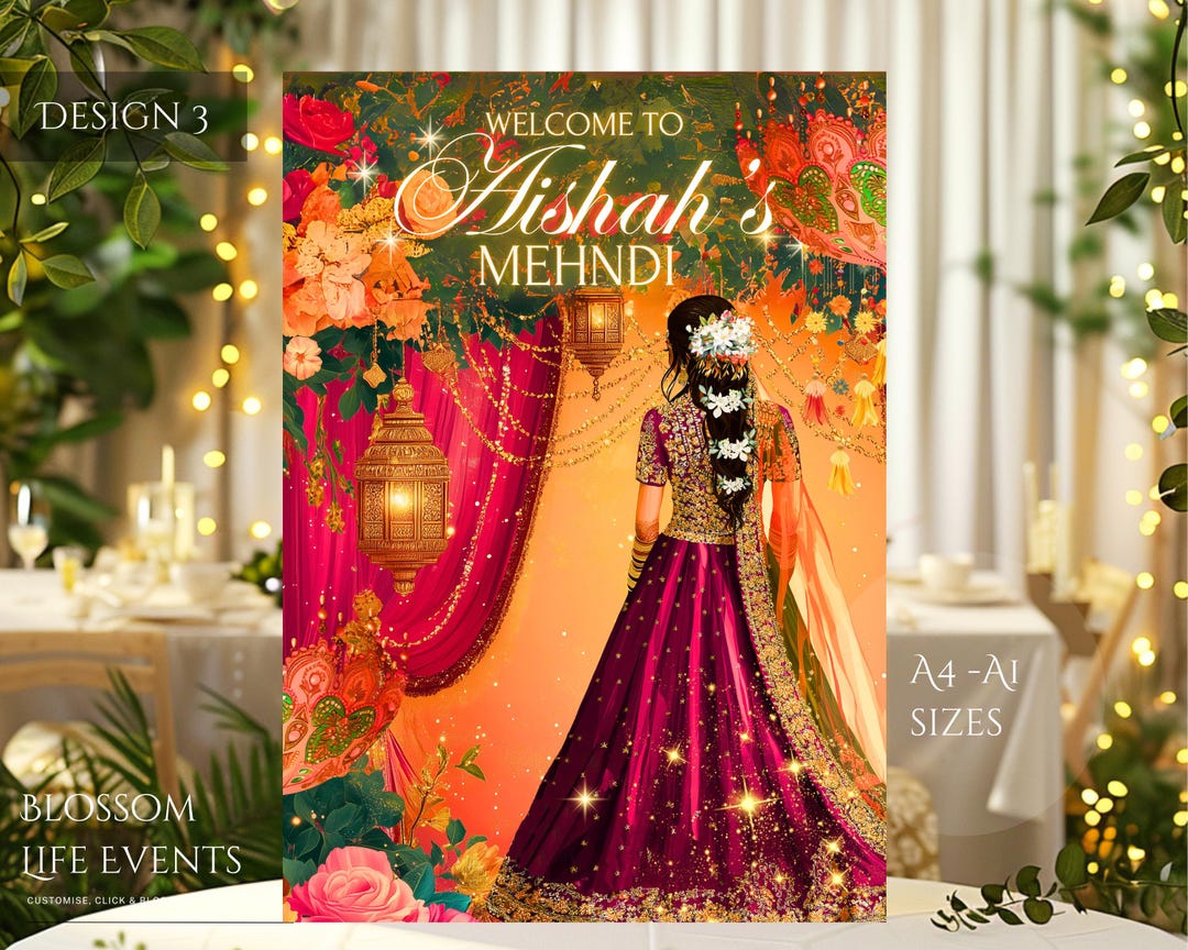 Mehndi Sign Board | Customisable Mehndi Sign Board | Hot Pink and Green ...