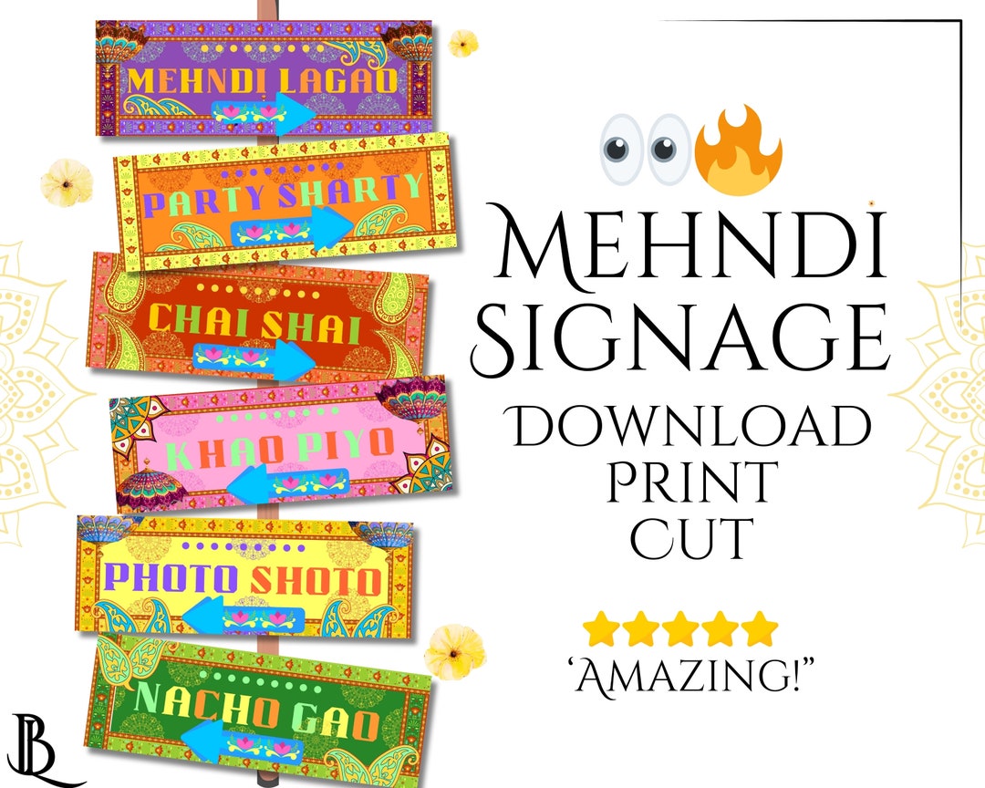 Quirky Mehndi Signs and Decor for Indian Sangeet Holud Mayoun ...