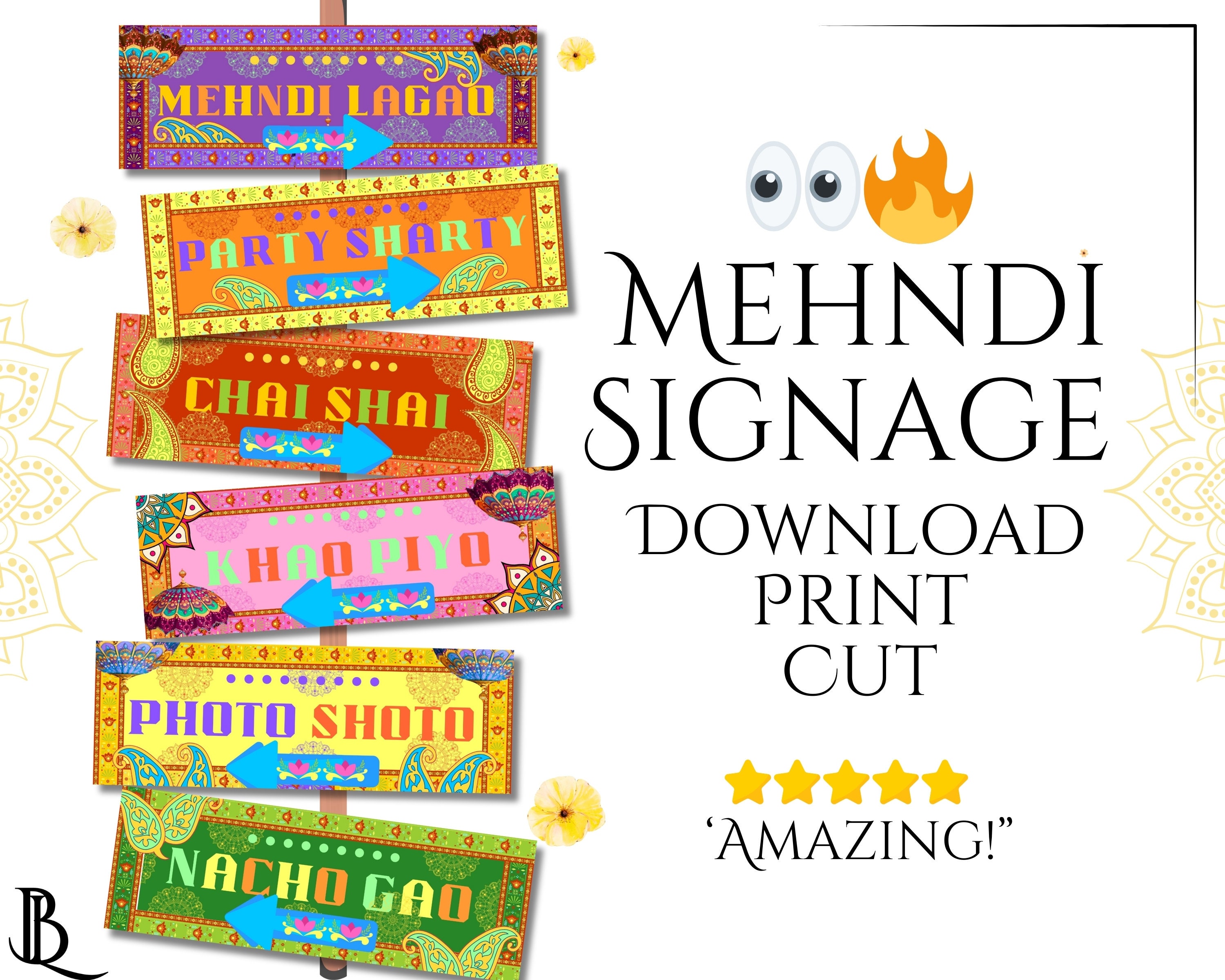 Quirky Mehndi Signs and Decor for Indian Sangeet Holud Mayoun Printable ...
