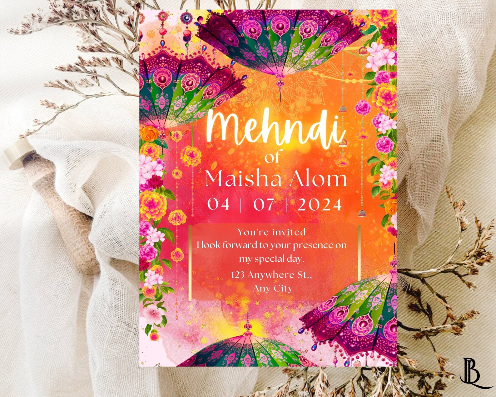 Pretty Mehndi Invite | Indian Wedding Mehendi Invitation | Haldi or ...