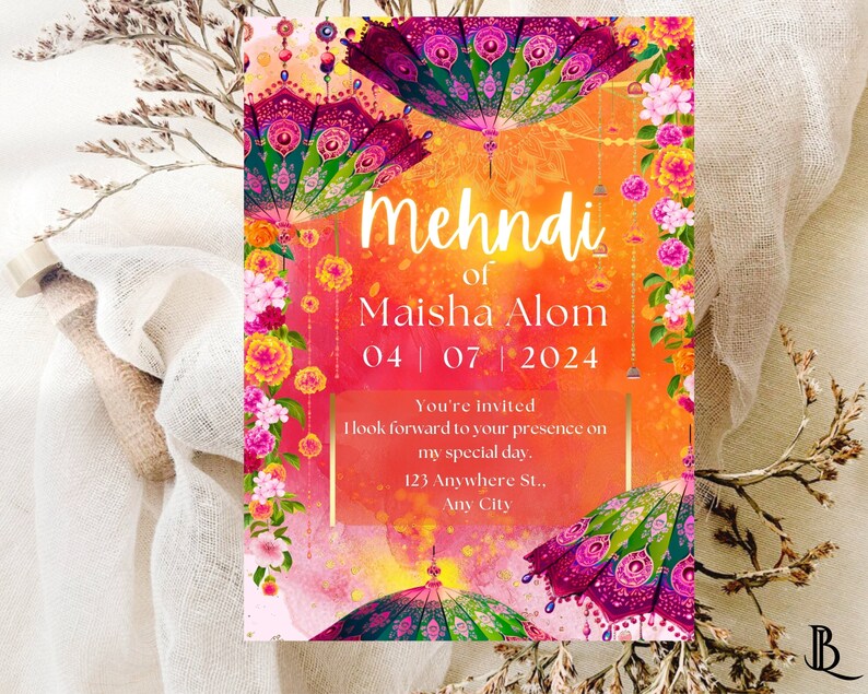 Pretty Mehndi Invite | Indian Wedding Mehendi Invitation | Haldi or ...