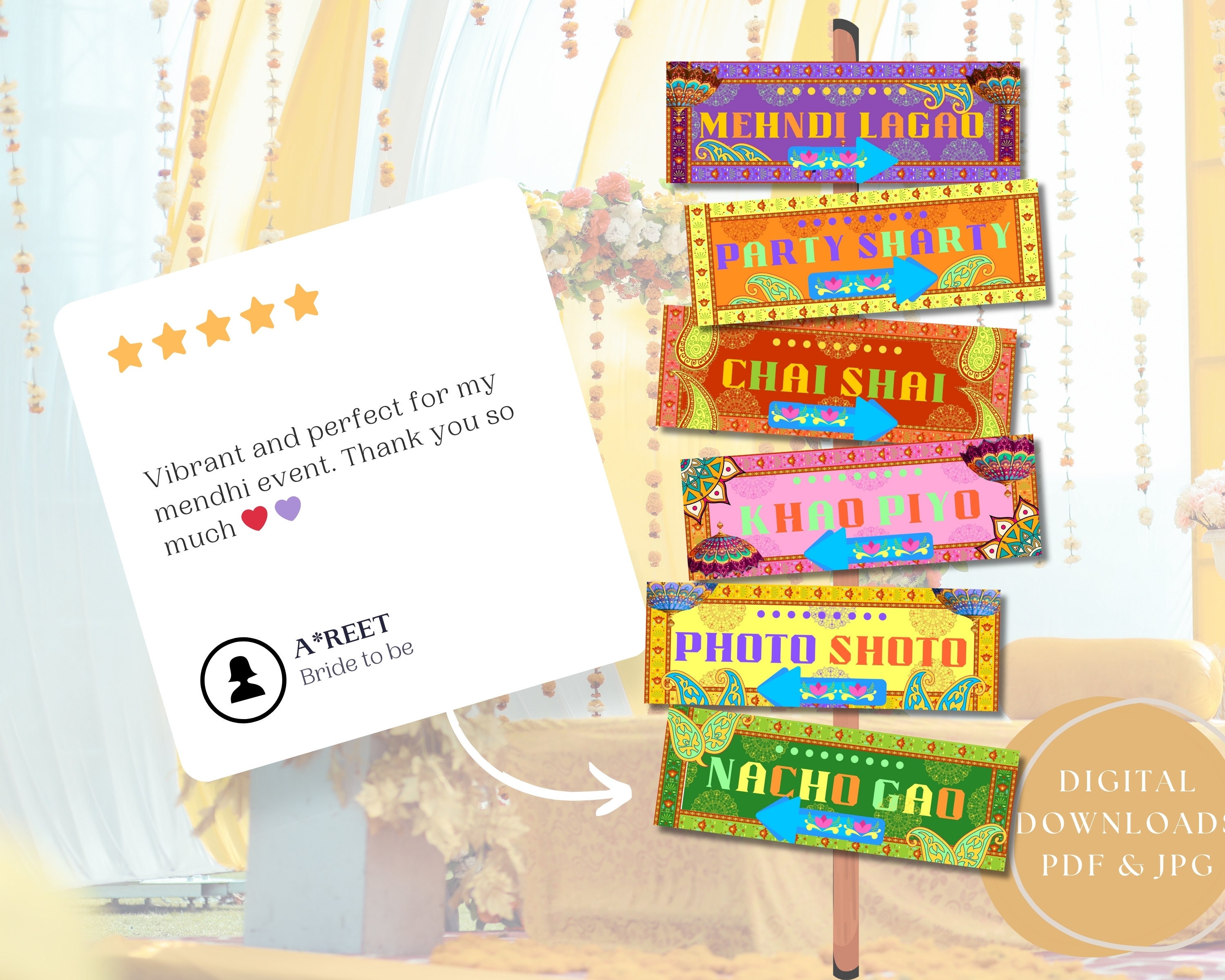 Quirky Mehndi Signs and Decor for Indian Sangeet Holud Mayoun ...