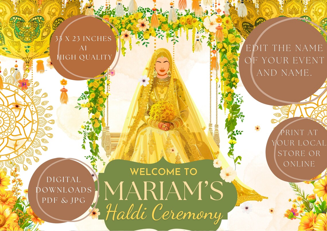 Haldi Welcome Sign for Muslim Bride Floral Sign Decor Haldhi Banner ...