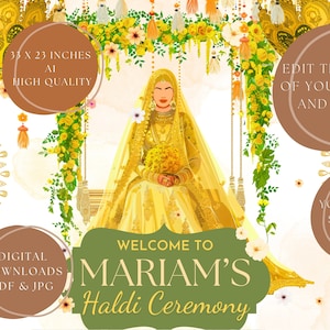 Haldi Welcome Sign for Muslim Bride | Floral Sign Decor Haldhi Banner ...