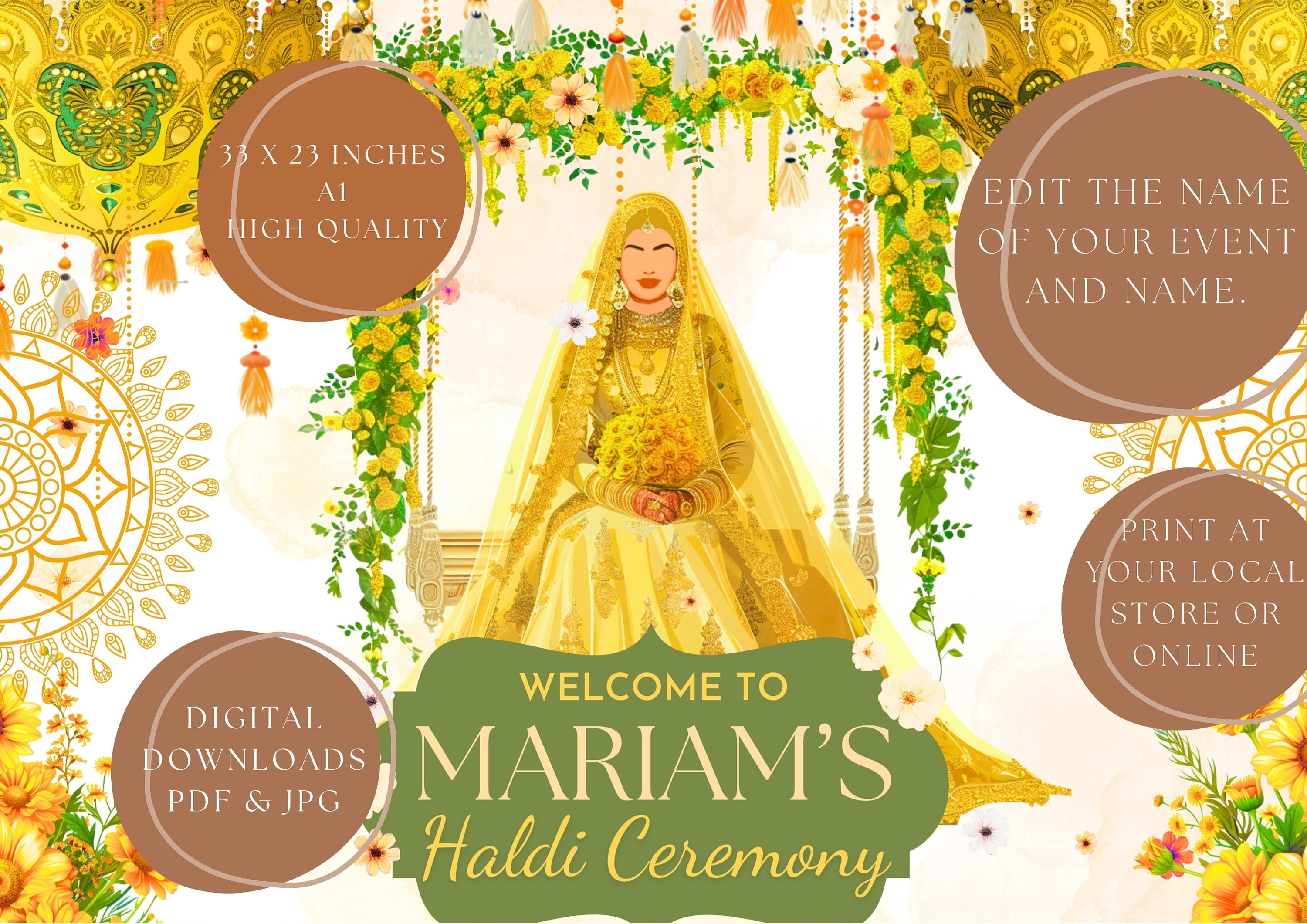 Haldi Welcome Sign for Muslim Bride Floral Sign Decor Haldhi Banner ...