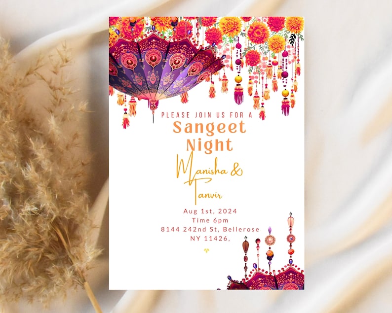 Beautiful Floral Sangeet Invite | Indian Sangeet Invitation | Modern ...