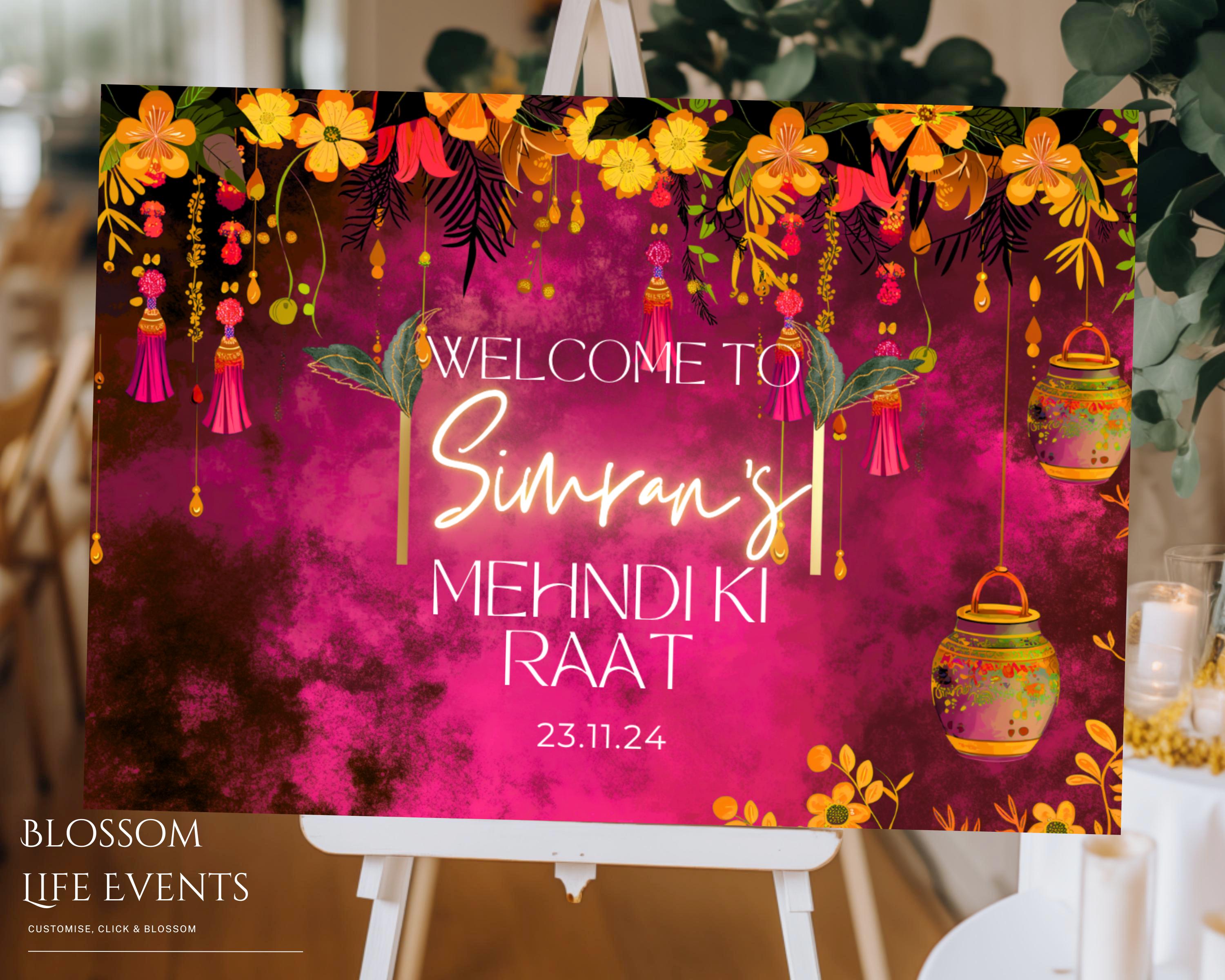 Beautiful Mehndi Sign | Mehendi Sign | Pink Mehndi Sign | Printable ...