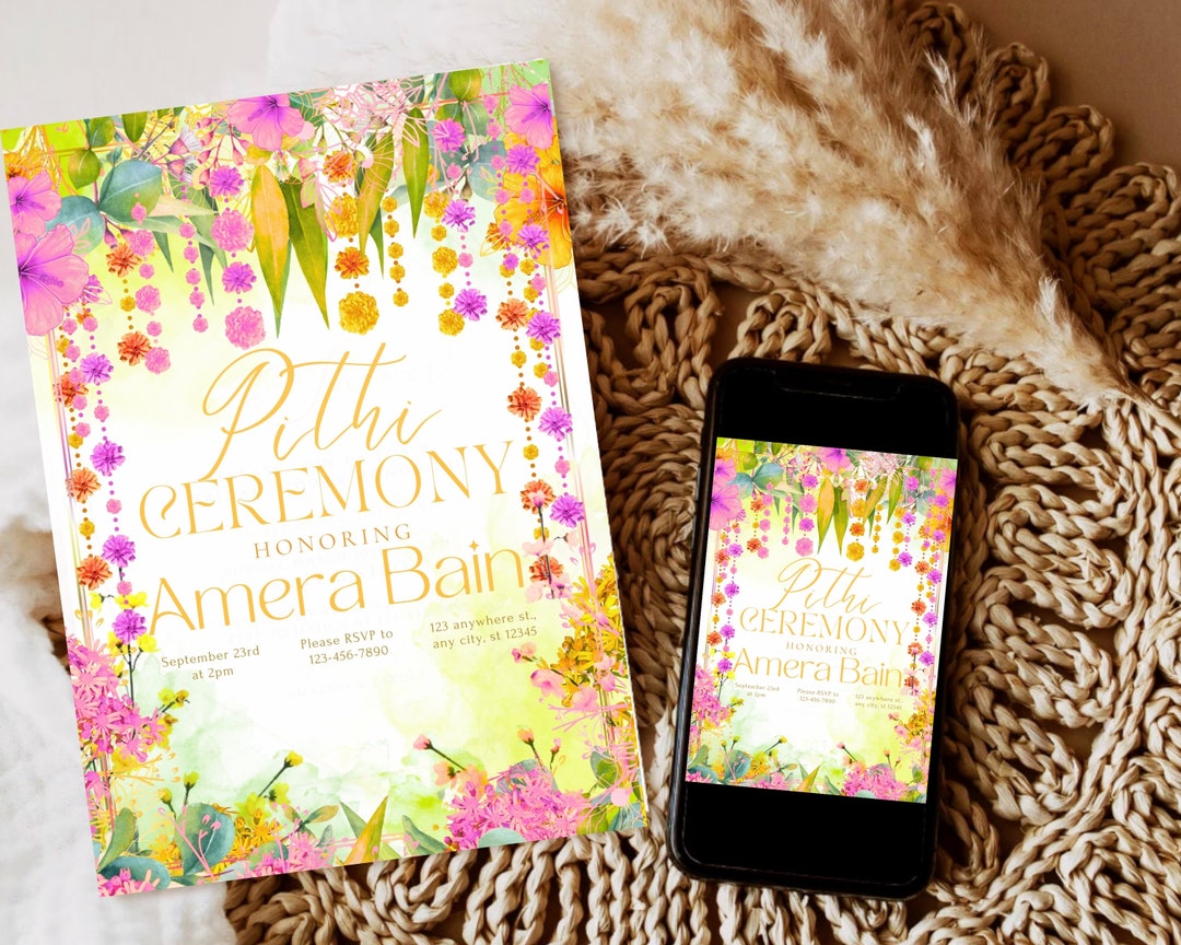 Pithi Invitation and Printable Invite | Floral Pithi Invitation | for ...