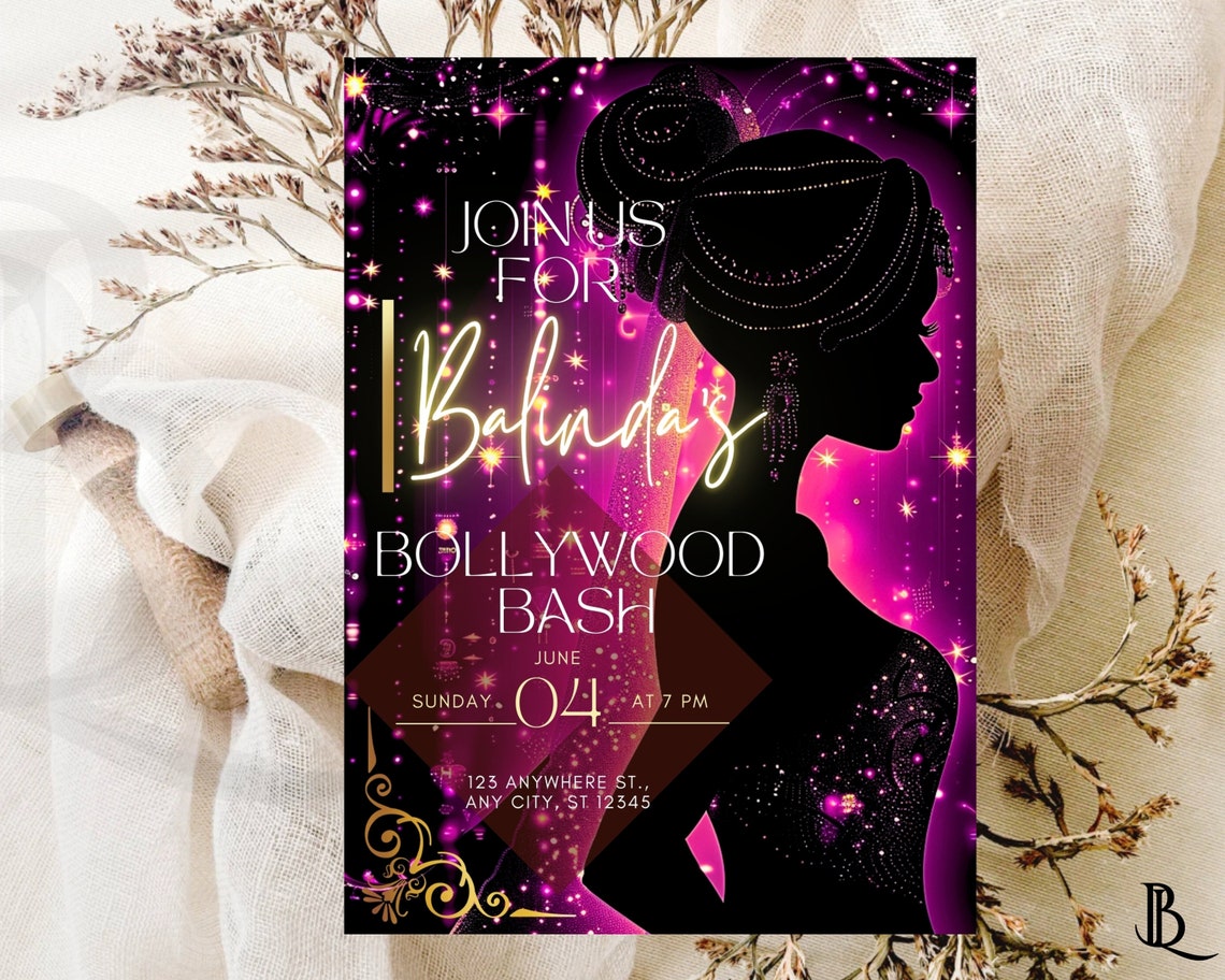 Bollywood Birthday Invite Card Bollywood Theme Birthday Invite for ...