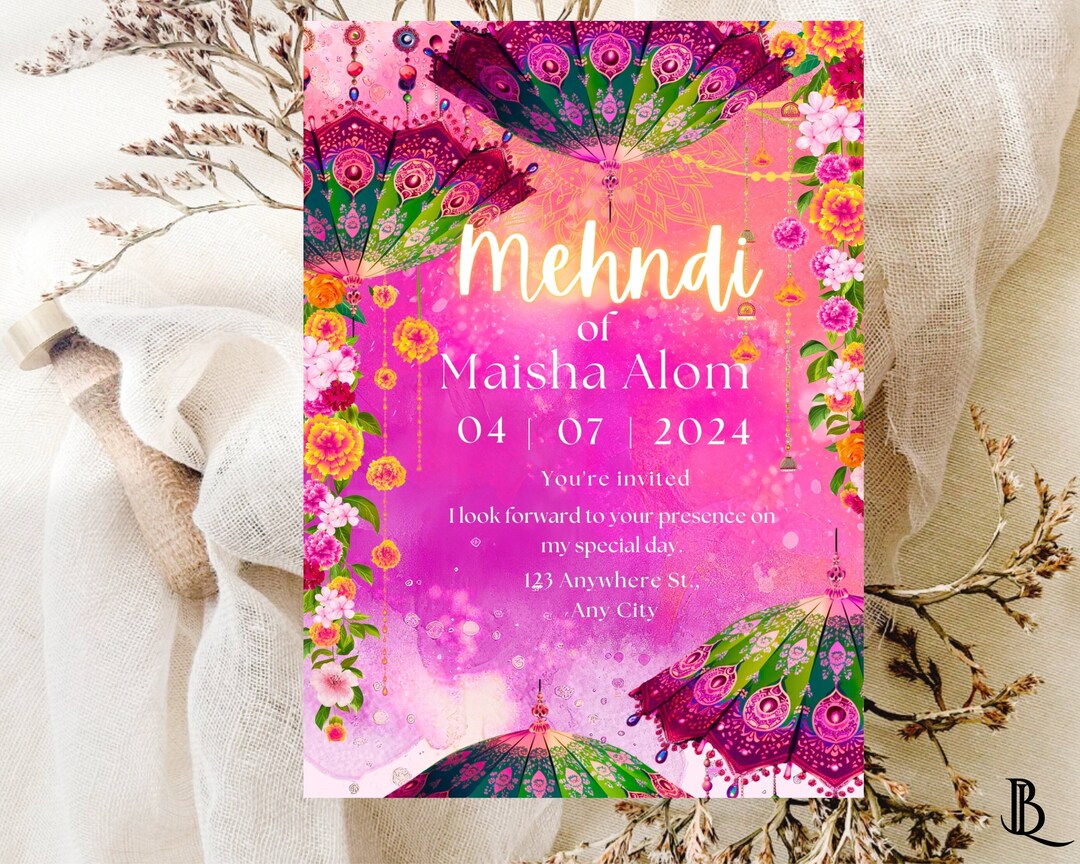 Beautiful Mehndi Invite | Pink and Green Mehendi Invitation | Mehndi ...