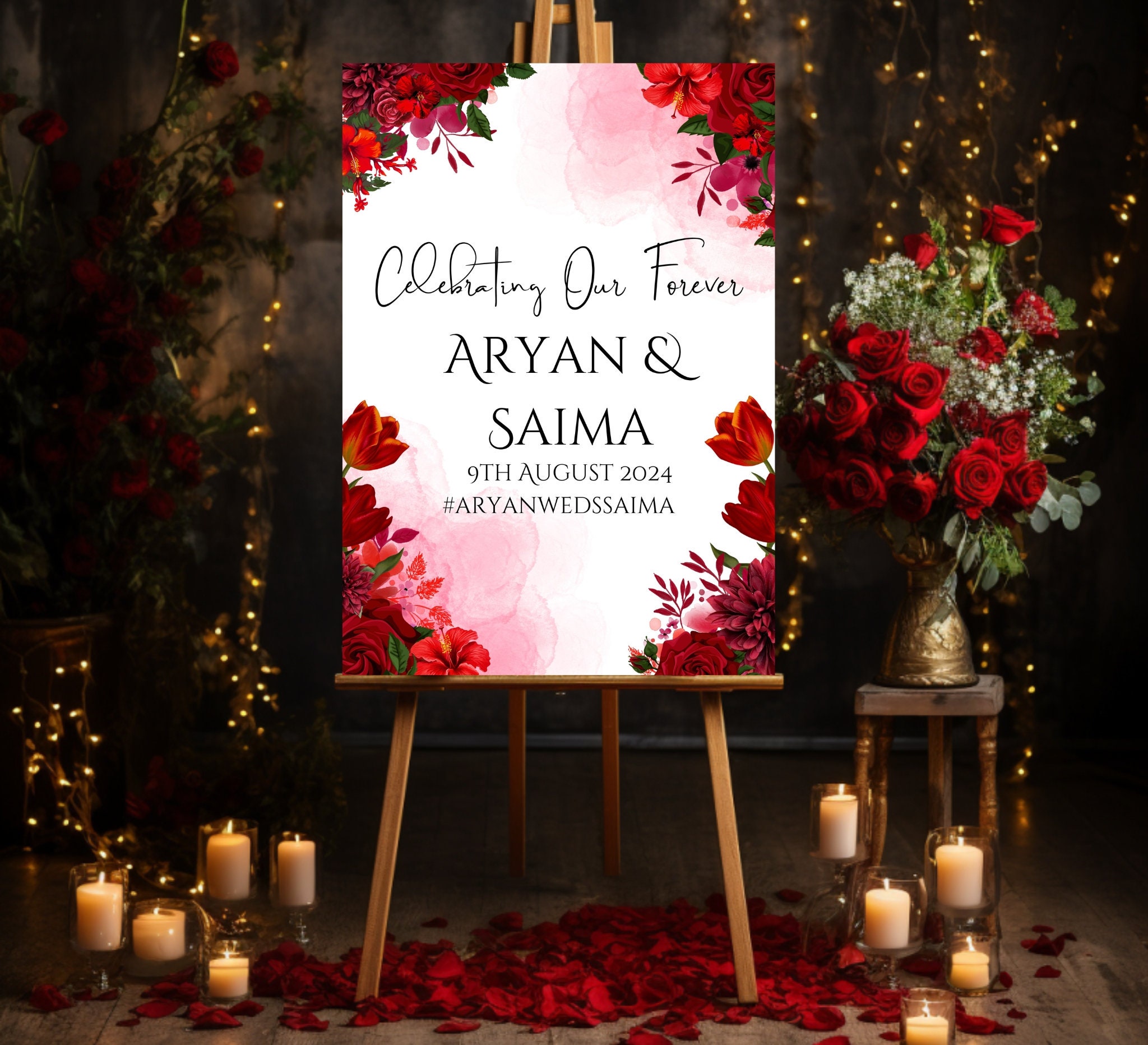 Red Rose Welcome Sign Floral Wedding Sign for Couple Instant Download ...