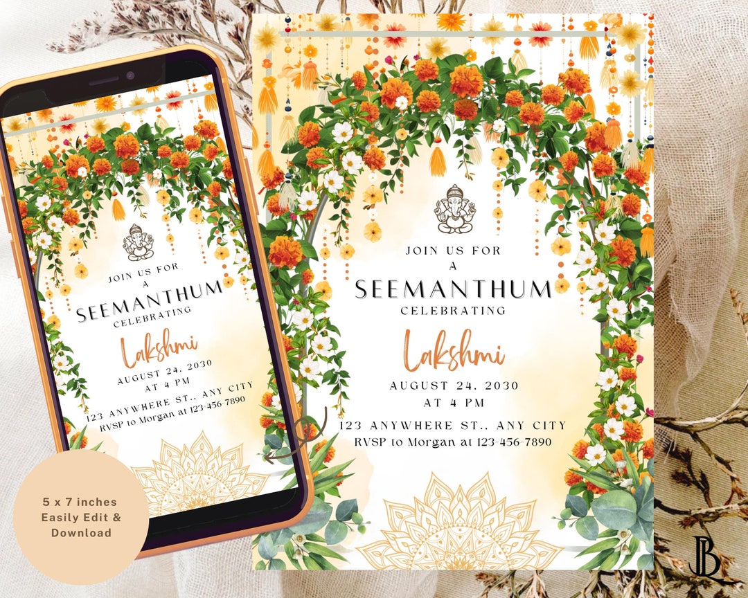 Seemantham Invite | Godh Bharai Invitation Card | Valaikappu E-vite ...