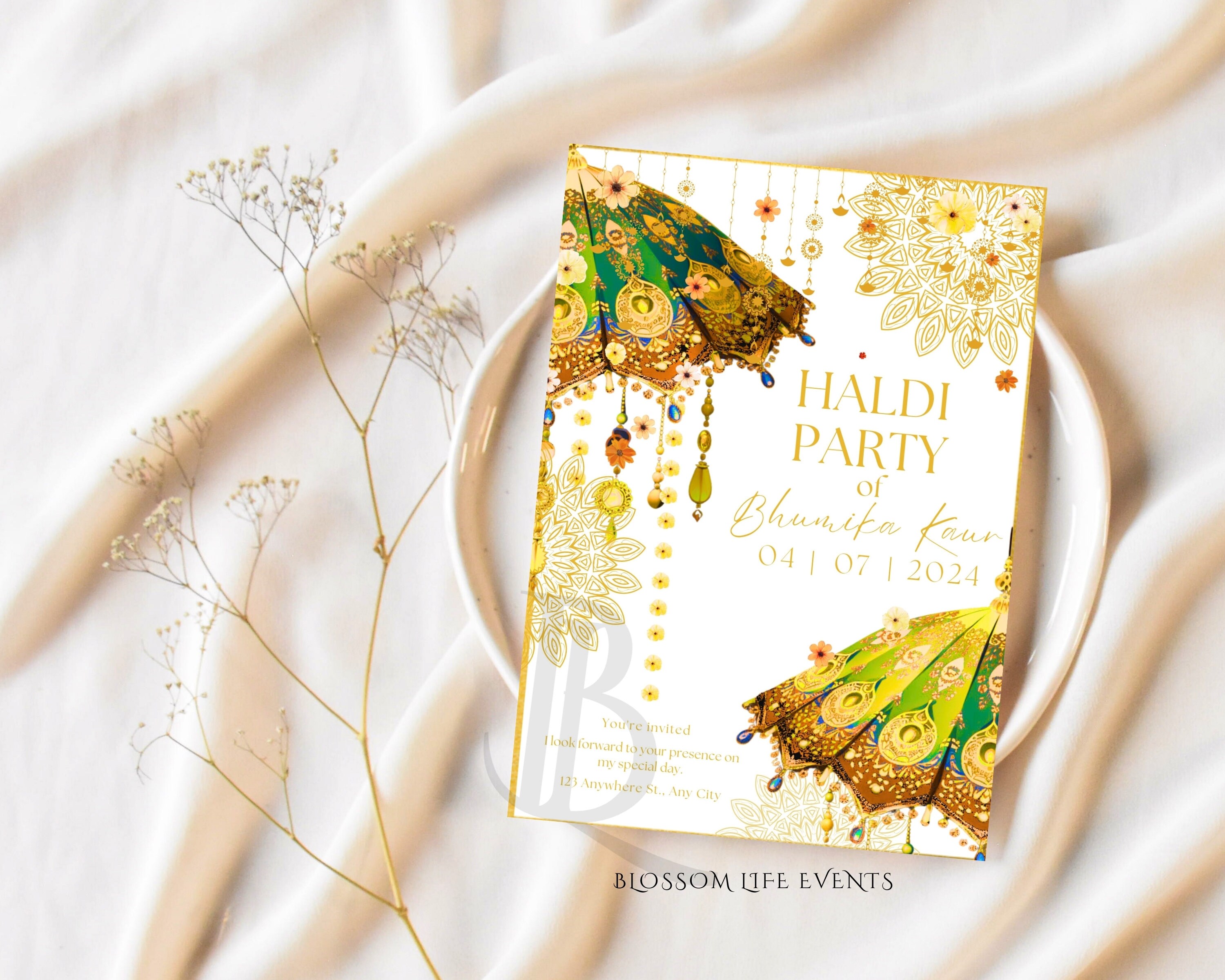 Haldi Invitation Card Canva Template | Floral Haldhi Invitation | for ...