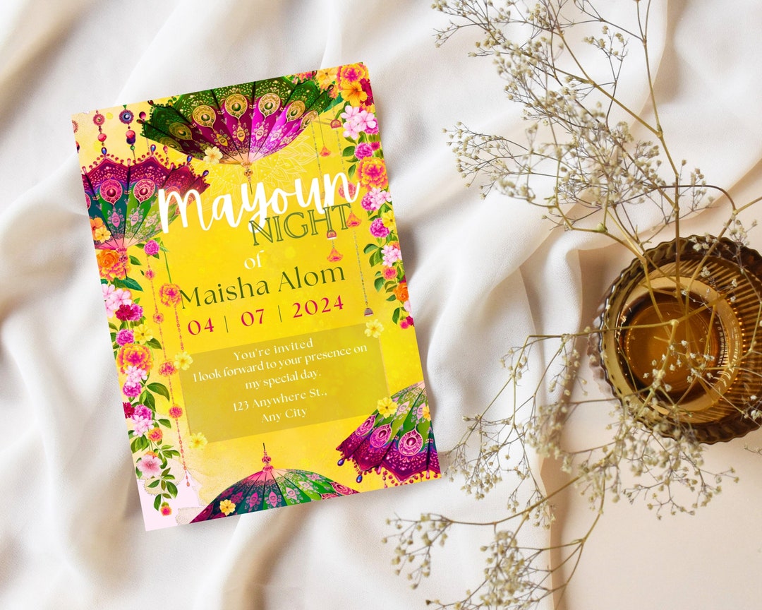 Beautiful Maiyaan Invite | Yellow Mayoun or Mayun Invitation for Groom ...