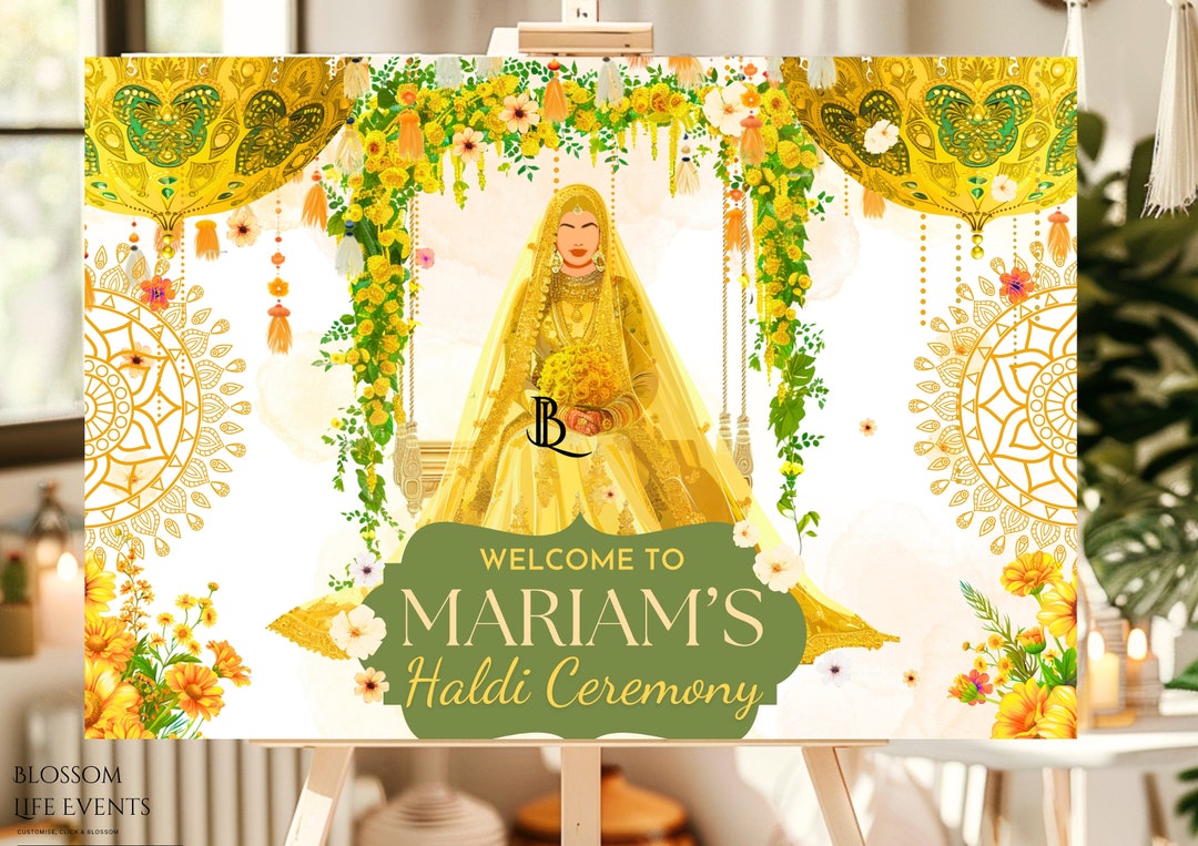 Haldi Welcome Sign for Muslim Bride | Floral Sign Decor Haldhi Banner ...