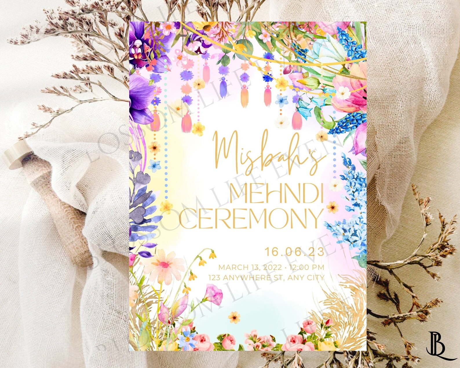 Pastel Floral Invite | Mehendi Pastel Invitation | Beautiful Mehndi ...