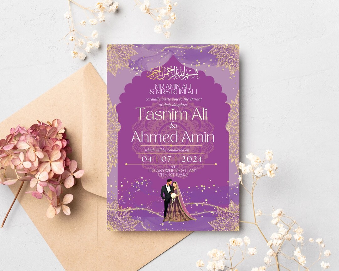 Nikkah Invite | Islamic Wedding Invitation | Floral Nikah Invite ...