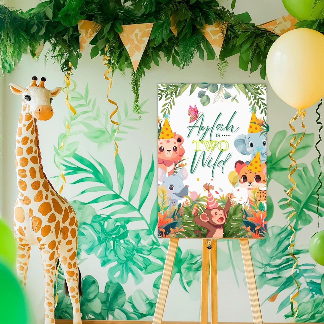 EDITABLE Safari Party Sign, Jungle Two WILD Animal Invite, Animal ...