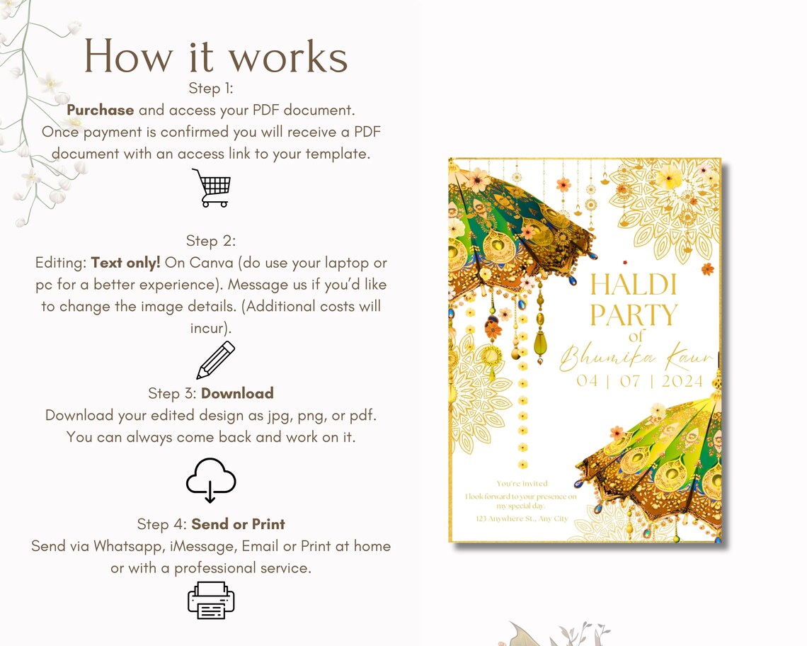 Haldi Invitation Card Canva Template Floral Haldhi Invitation for ...