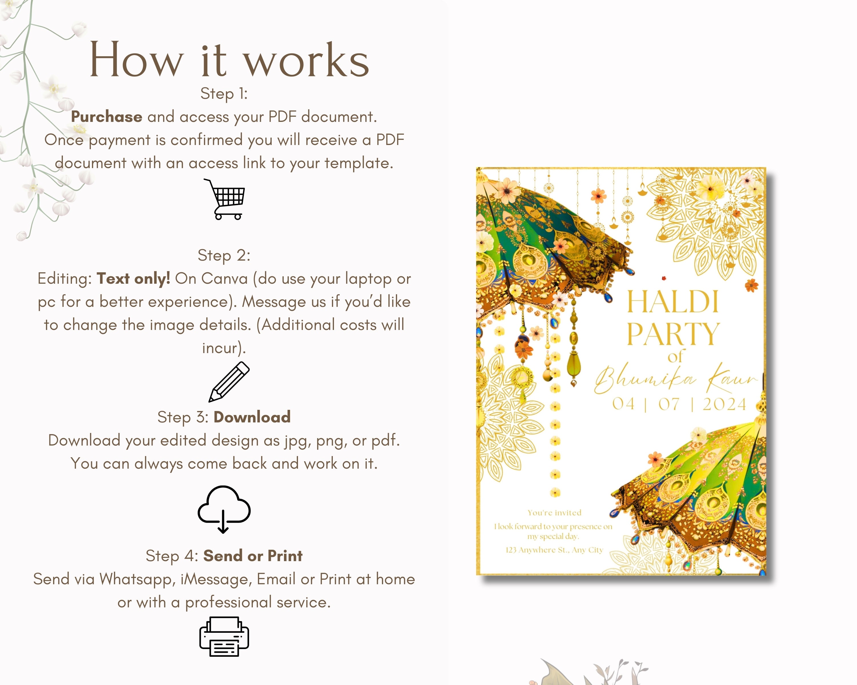 Haldi Invitation Card Canva Template Floral Haldhi Invitation for ...