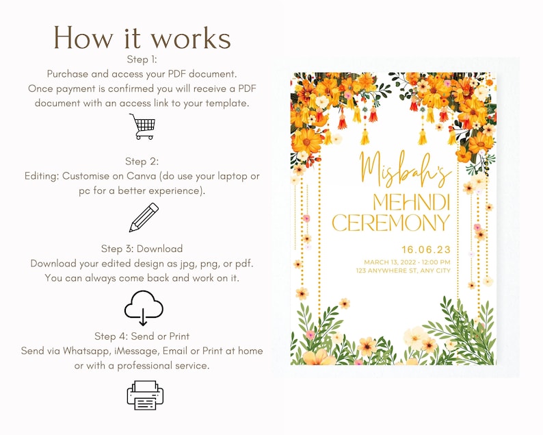 Modern Mehndi Invite Digital and Printable Mehndi Invite Mendhi Invite ...