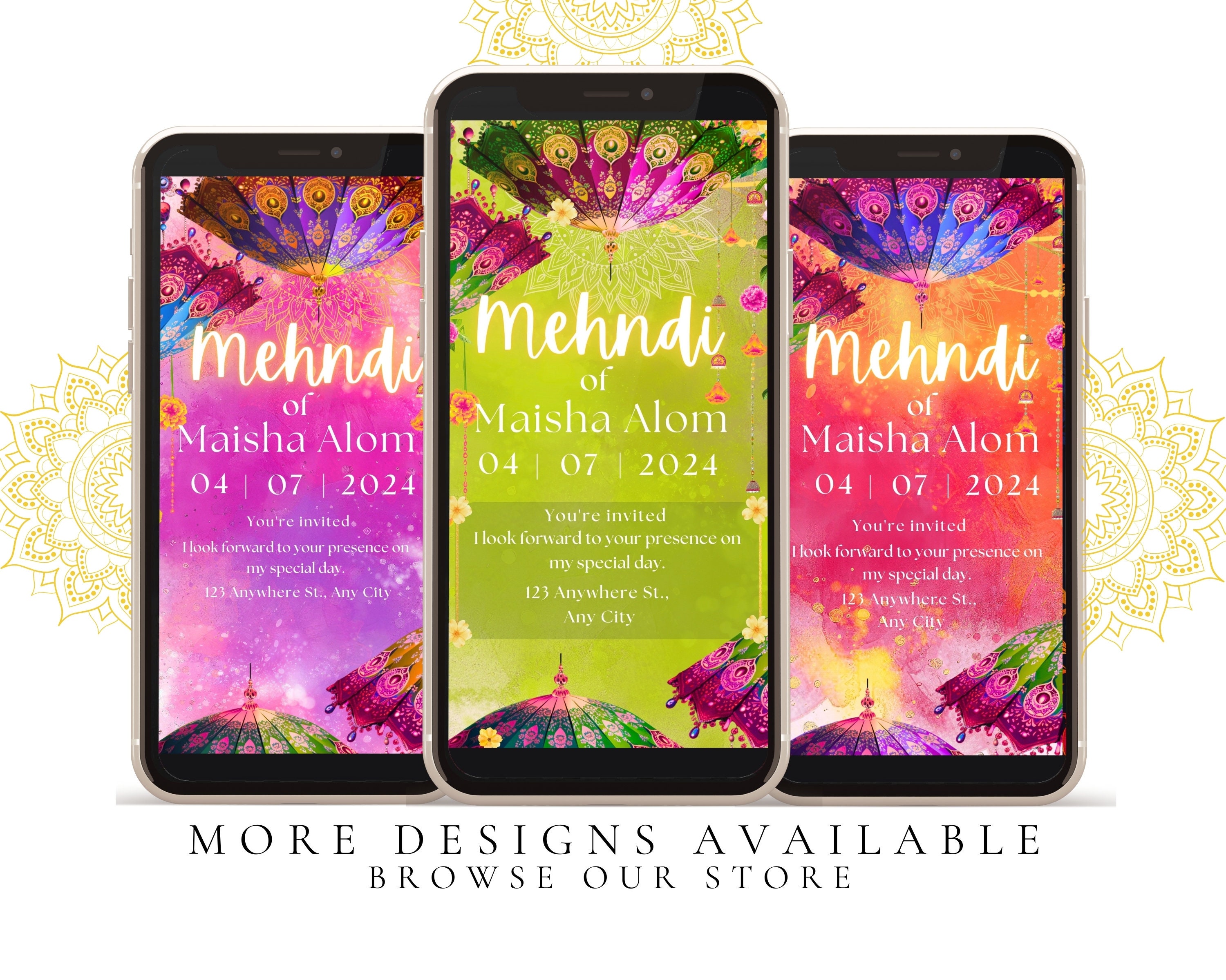 Pretty Mehndi Invite | Indian Wedding Mehendi Invitation | Haldi or ...