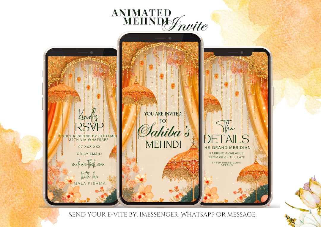 Animated Mehndi or Haldi Invite | Whatsapp Wedding E-vite | Floral ...