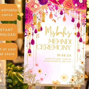 Beautiful Floral Sign | Mehendi Sign | Pink Mehndi Sign| Printable ...