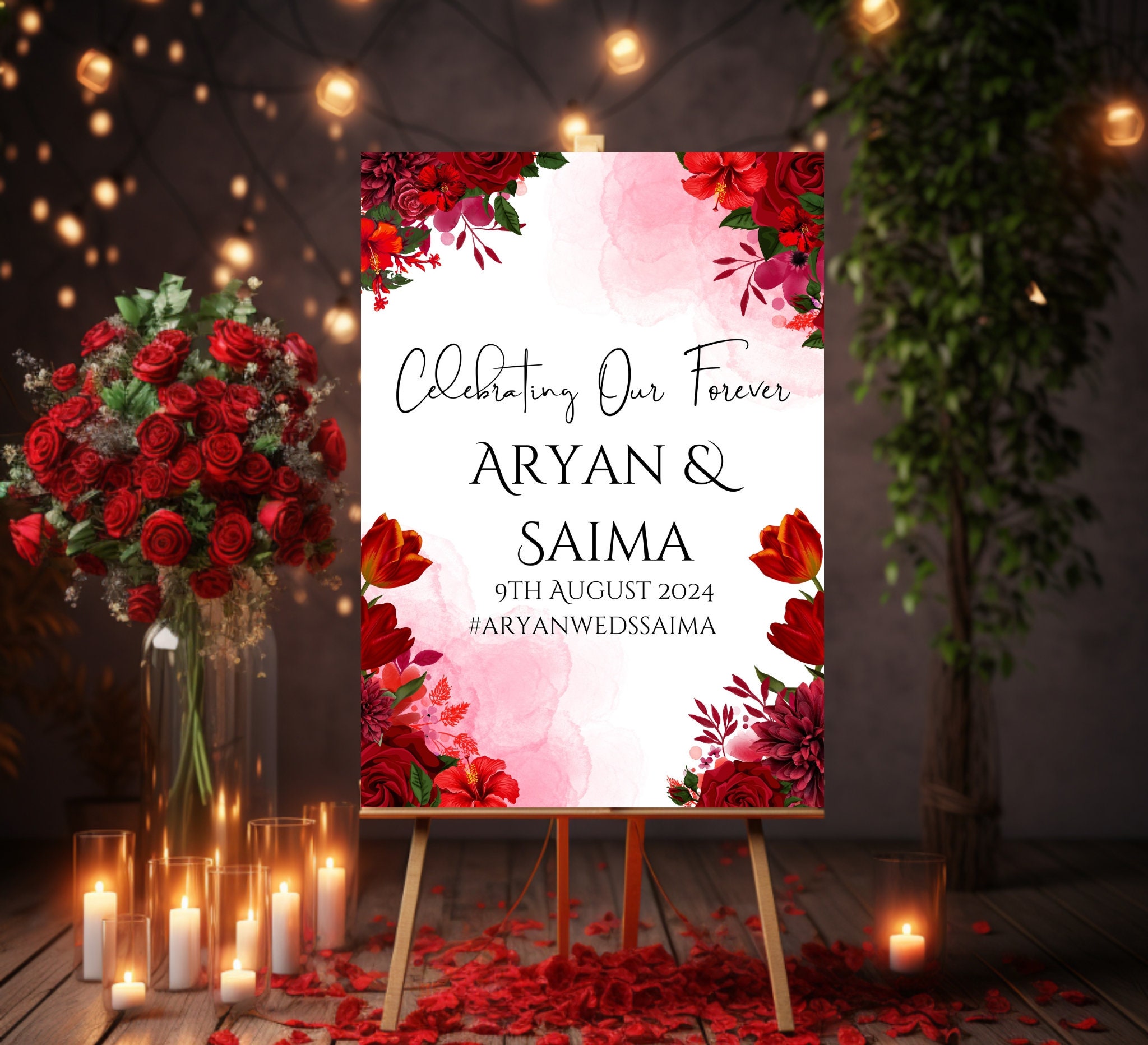 Red Rose Welcome Sign Floral Wedding Sign for Couple Instant Download ...
