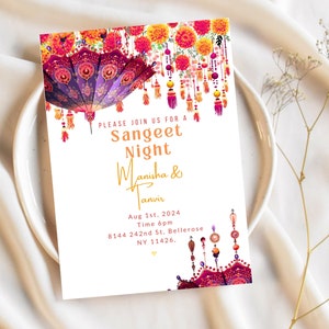 Beautiful Floral Sangeet Invite | Indian Sangeet Invitation | Modern ...