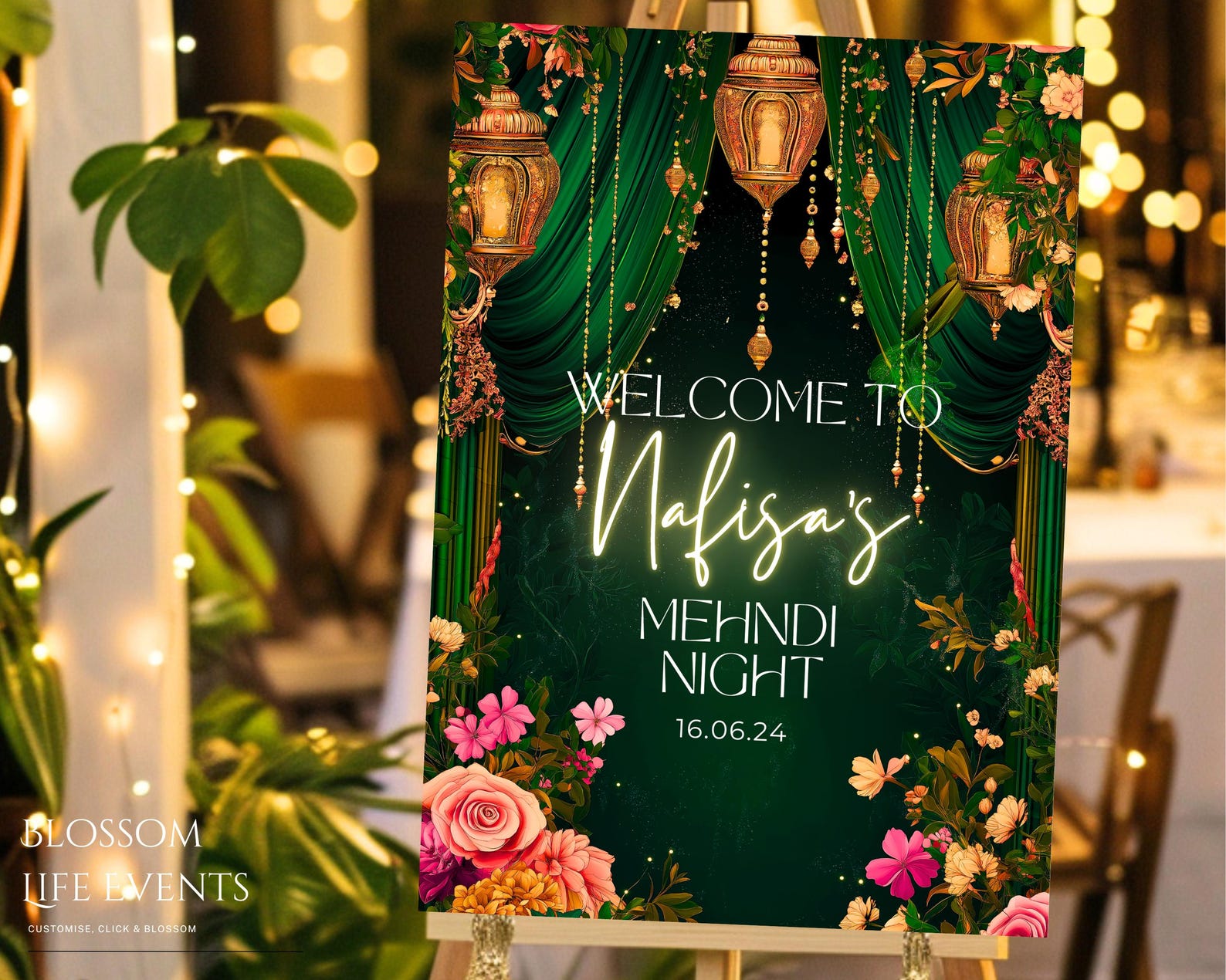Emerald Green Mehndi Sign | Beautiful Mehndi Ki Raat Decor | Sangeet ...