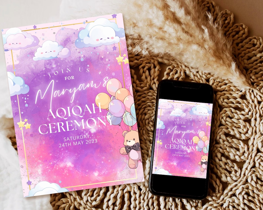 Aqiqah Invitation Card L | Aqiqah E-vite for Muslim Girl | Beautiful ...