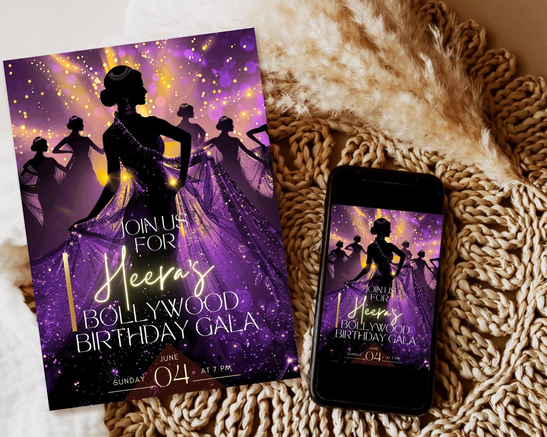 Beautiful Bollywood Night Invite Card | Bollywood Theme Birthday Invite ...