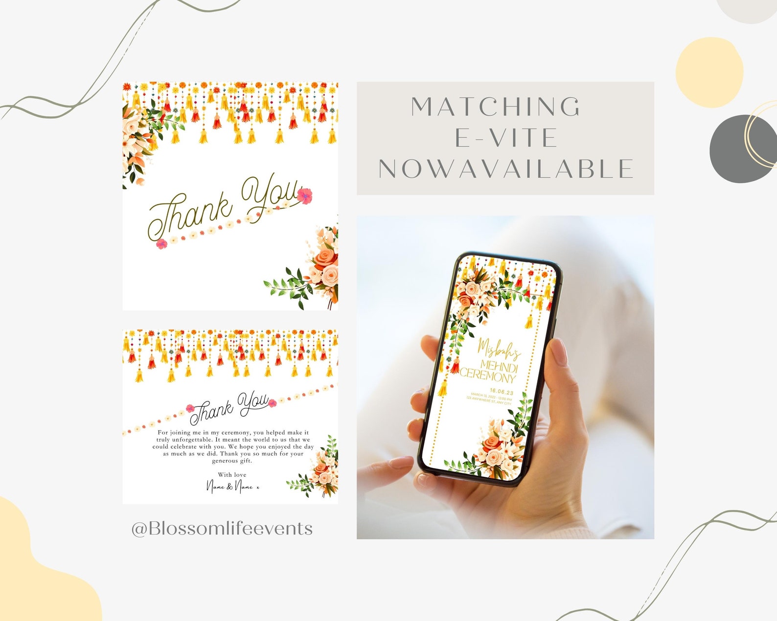 Mehndi Thank You Card Printable Sangeet Thankyou Card Floral Thankyou ...