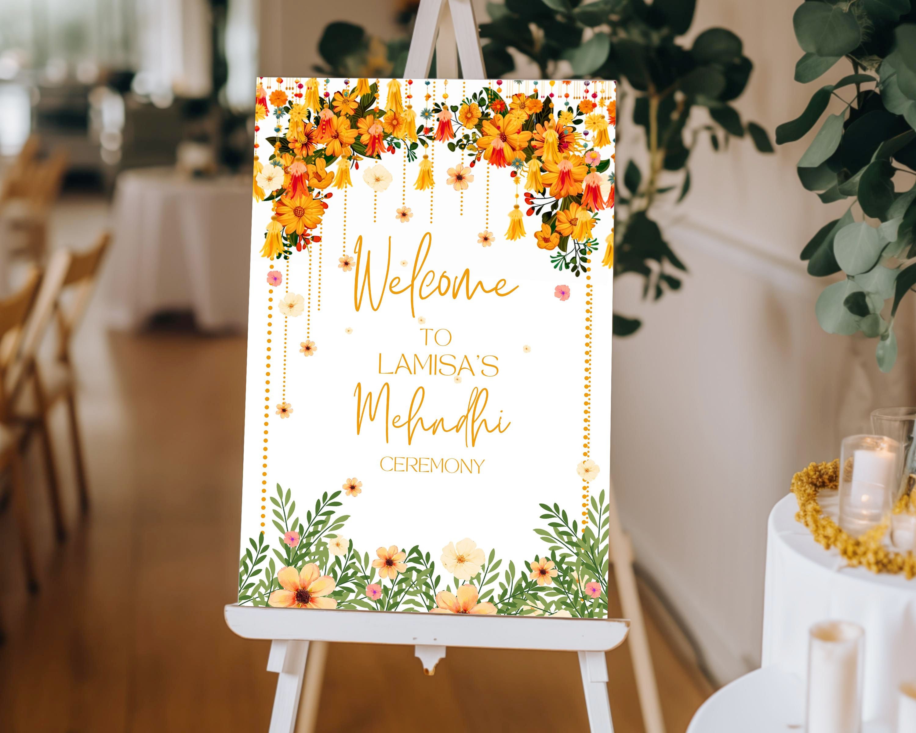 Mendhi Sign Mehendi Welcome Board Editable and Printable Pithi Mayoun ...