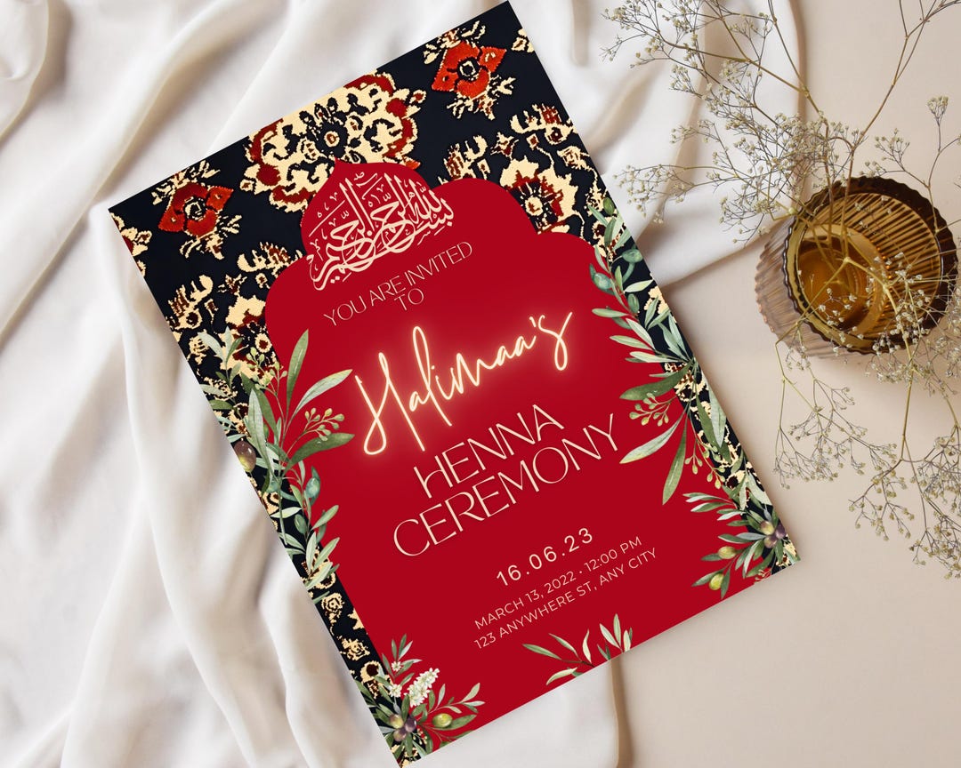 Editable Palestinian Henna Invitation Template | Floral Tatreez Wedding ...
