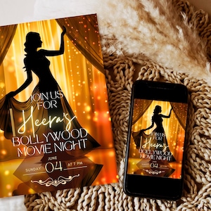 Bollywood Movie Night Invite Card Bollywood Theme Birthday Invite for ...