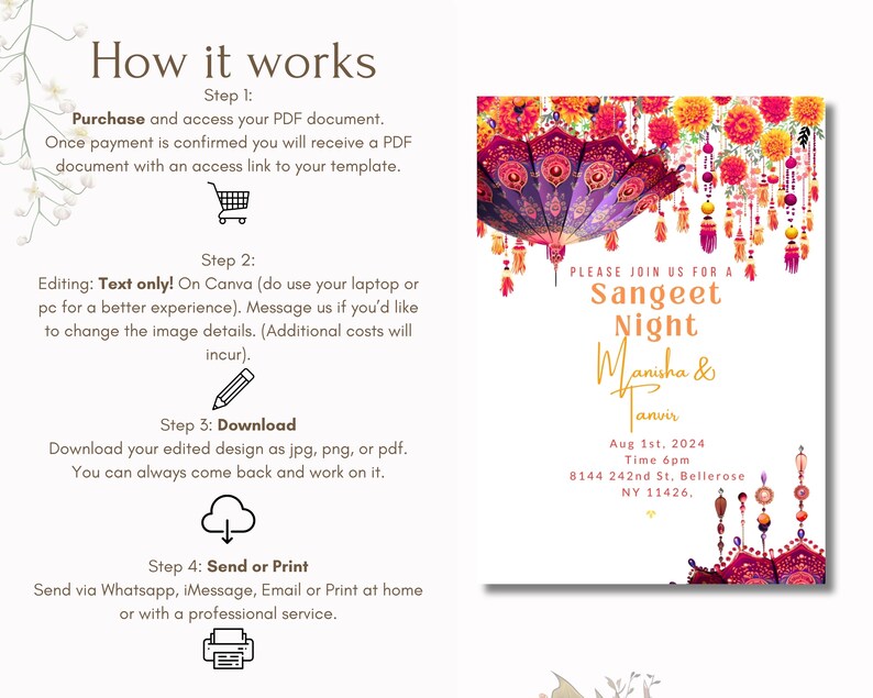 Beautiful Floral Sangeet Invite | Indian Sangeet Invitation | Modern ...