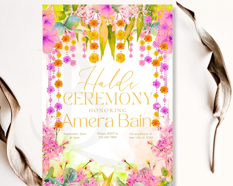 Haldi Invitation and Printable Invite Floral Haldhi Invitation for ...