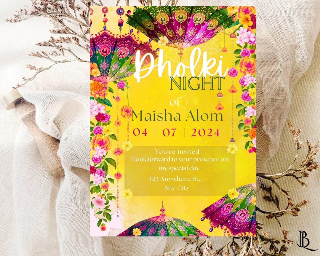 Beautiful Dholki Invite | Yellow Dholak or Dholki Invitation for Groom ...