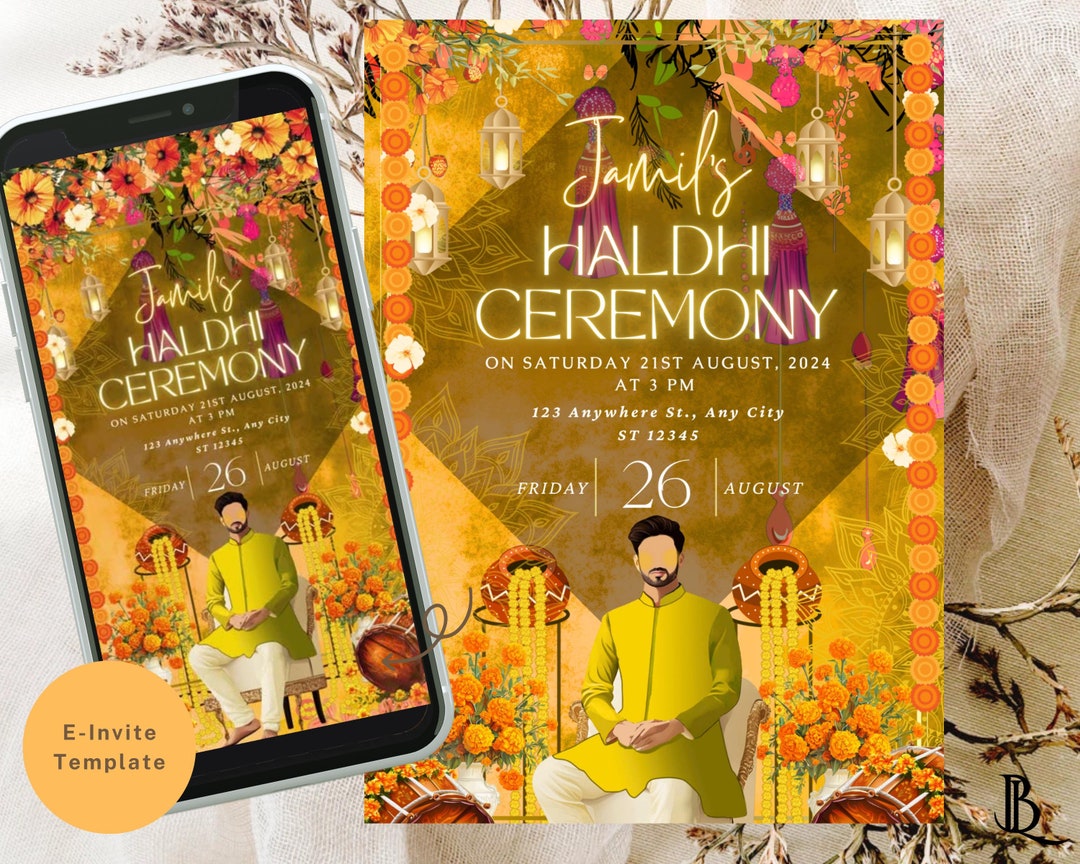Haldi Invite for Groom Haldhi Party Sign Haldi Invitation Template ...