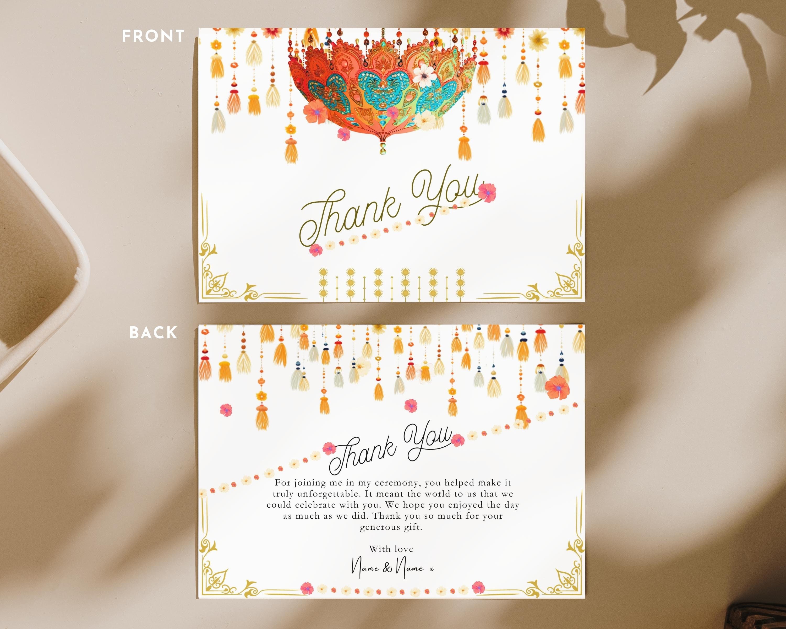 Mehndi Thank You Card - Printable | Sangeet Thankyou Card | Floral ...