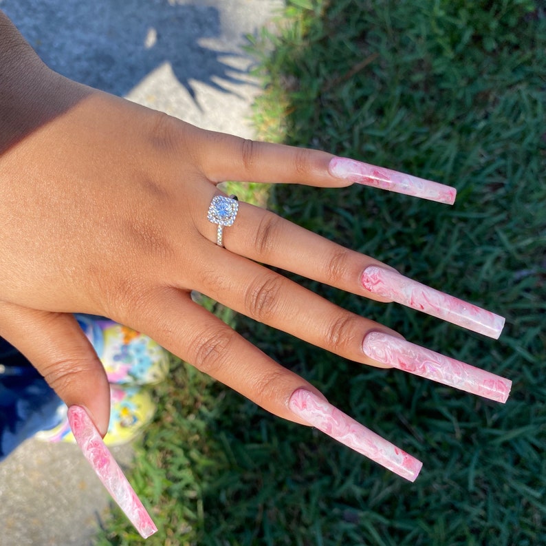 Pink Presson XXXL Fake Nails Long Press on Nails - Etsy