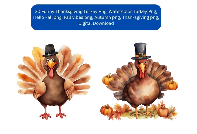 Buy 20 Funny Thanksgiving Turkey Png, Watercolor Turkey Png, Hello Fall ...