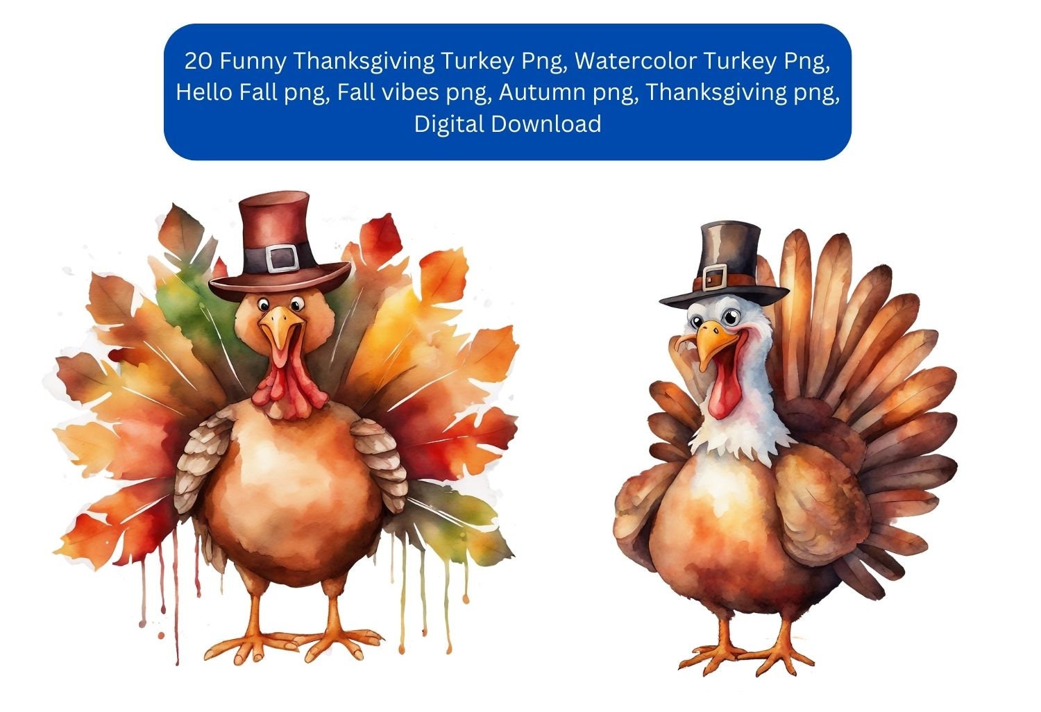 20 Funny Thanksgiving Turkey Png, Watercolor Turkey Png, Hello Fall Png ...