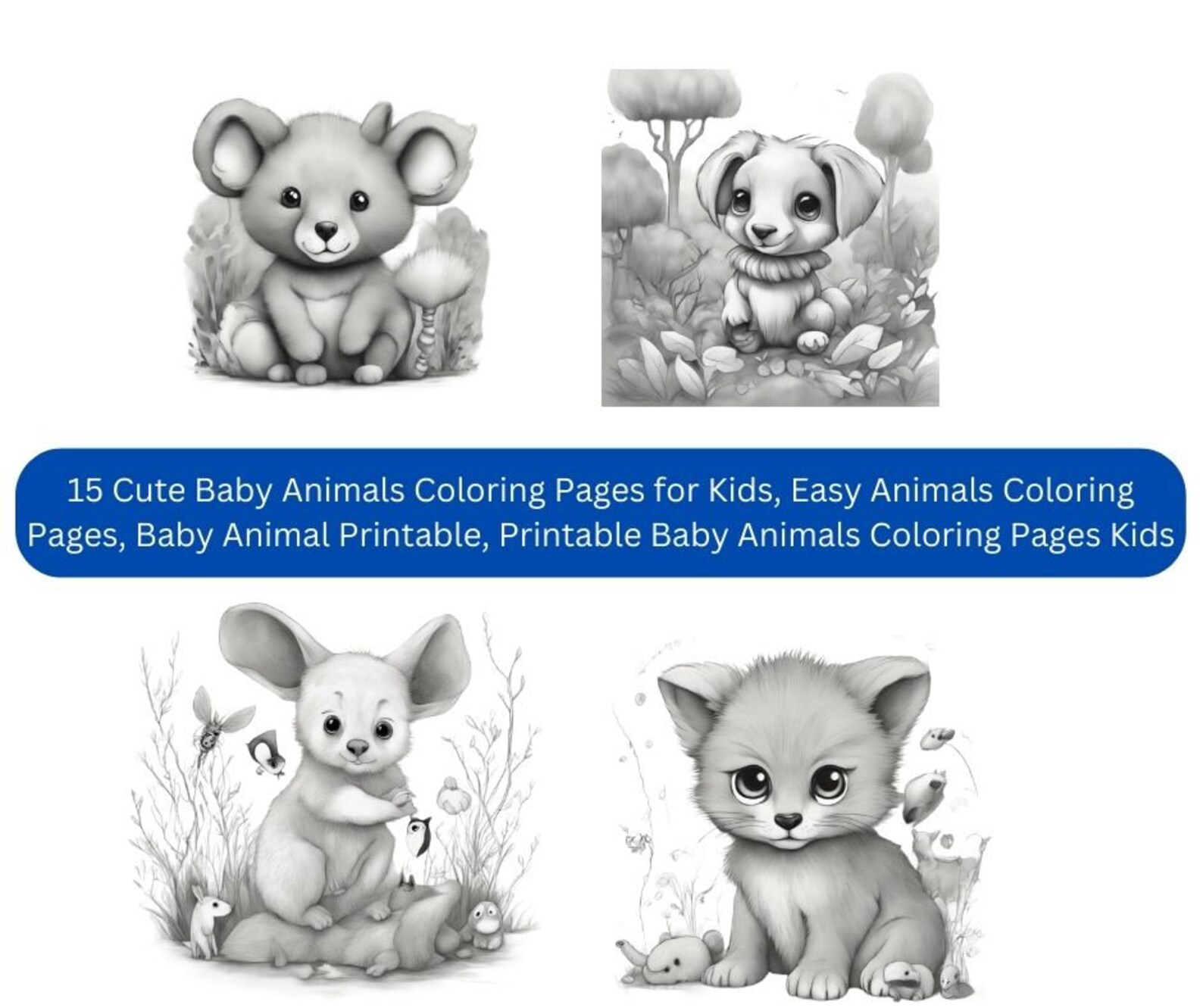 15 Cute Baby Animals Coloring Pages for Kids, Easy Animals Coloring ...