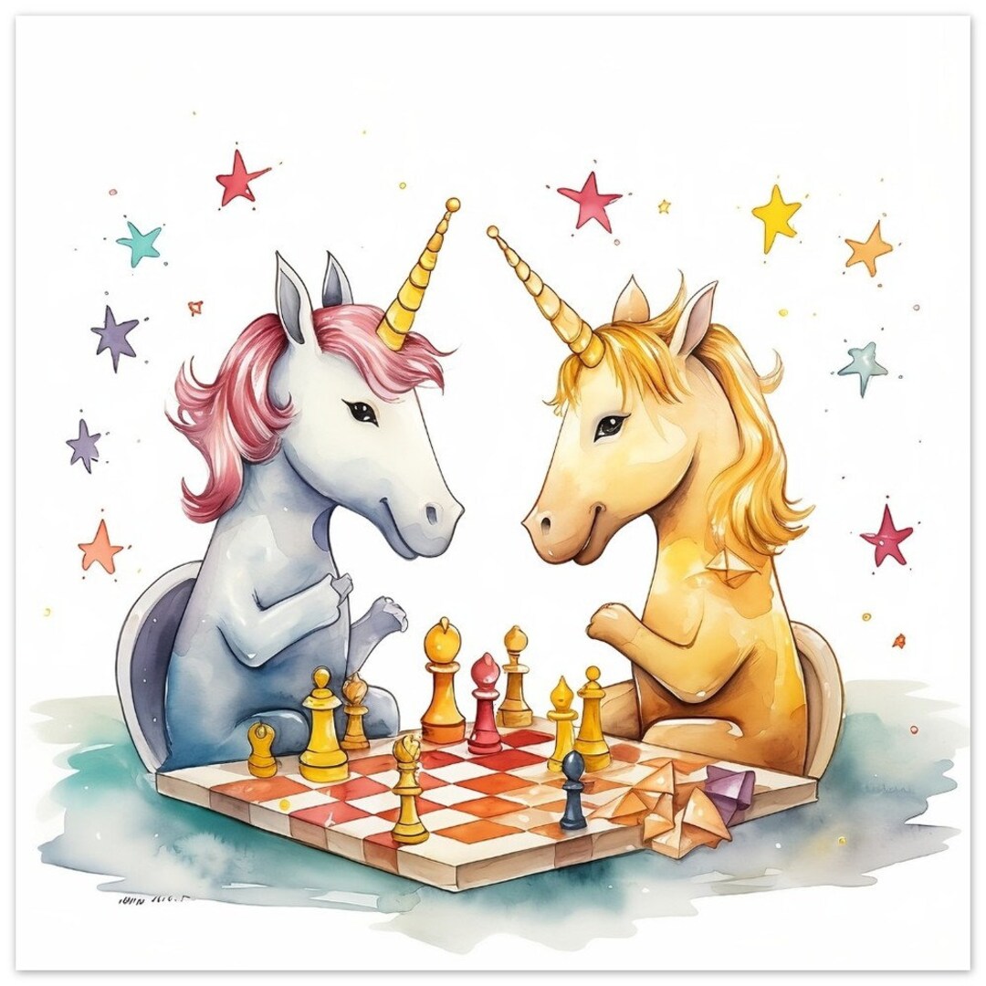 Chess Premium Poster for Children 2 Unicorns Playing Chess - Etsy