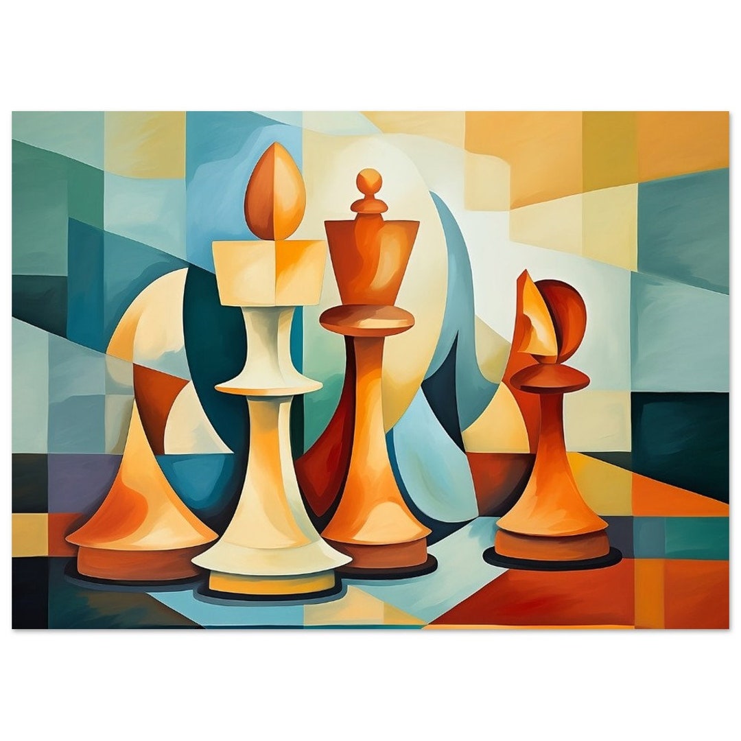 Chess Game Poster Cubist Style Chess Pieces - Etsy